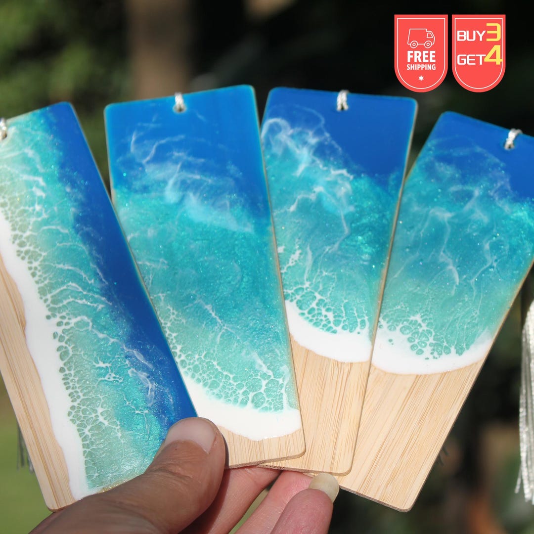 Ocean Wave Resin Bookmark: Bamboo With Tassel, Handmade Reader Gift - Etsy