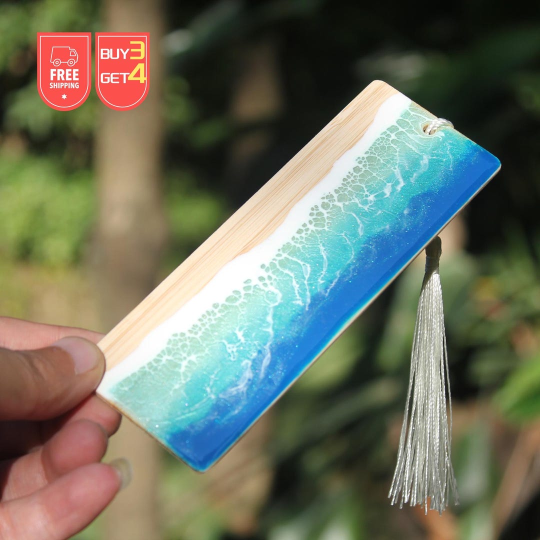 Coastal Resin Bamboo Bookmark: Ocean Wave Design, Book Lover Gift - Etsy
