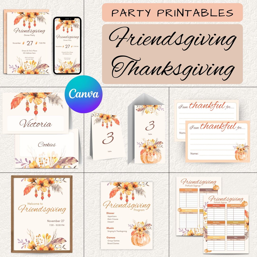 Friendsgiving Thanksgiving Party Printables Bundle (instant Download ...