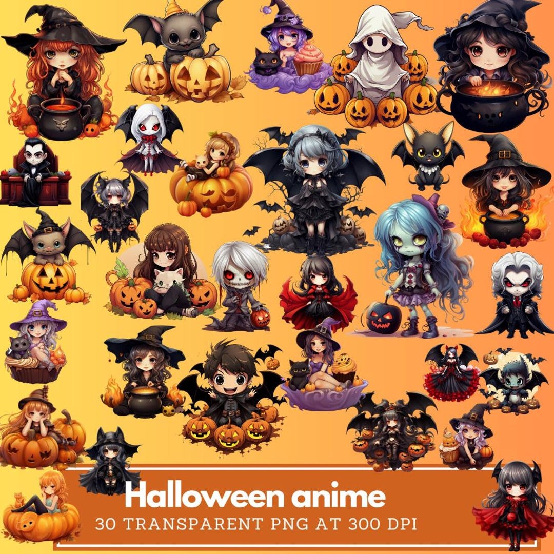 Kawaii Halloween Clip Art Bundle: Pastel Anime Pngs (digital Download ...