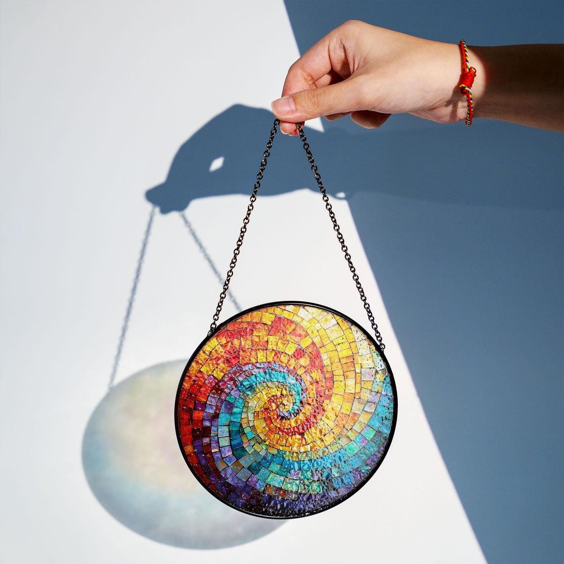 Rainbow Spiral Glass Suncatcher/mosaic Style Glass Art/colorful ...