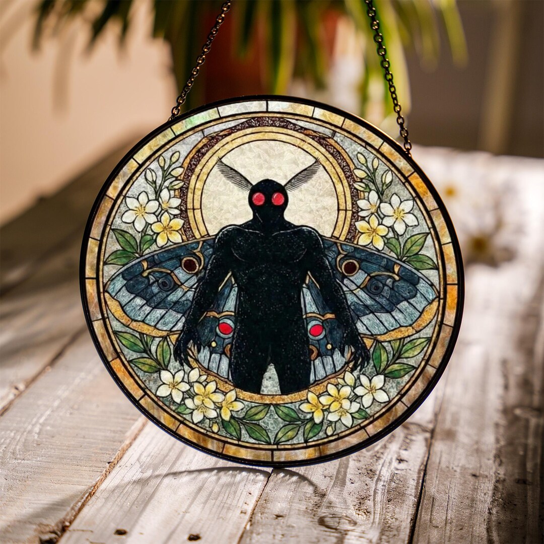 Mothman Stained Glass Suncatcher, Mothman Lightcatcher Cryptid Window ...