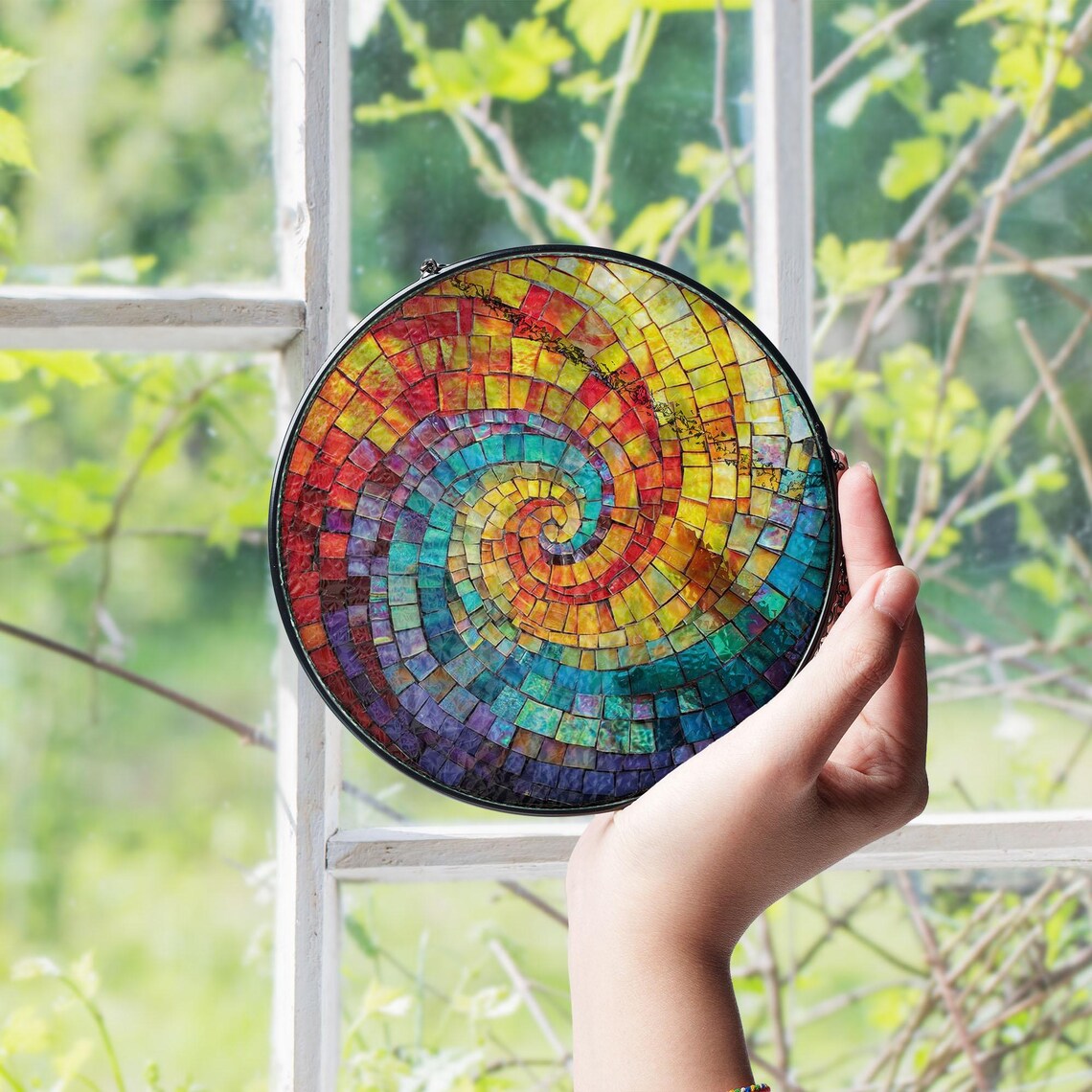 Rainbow Spiral Glass Suncatcher/mosaic Style Glass Art/colorful ...