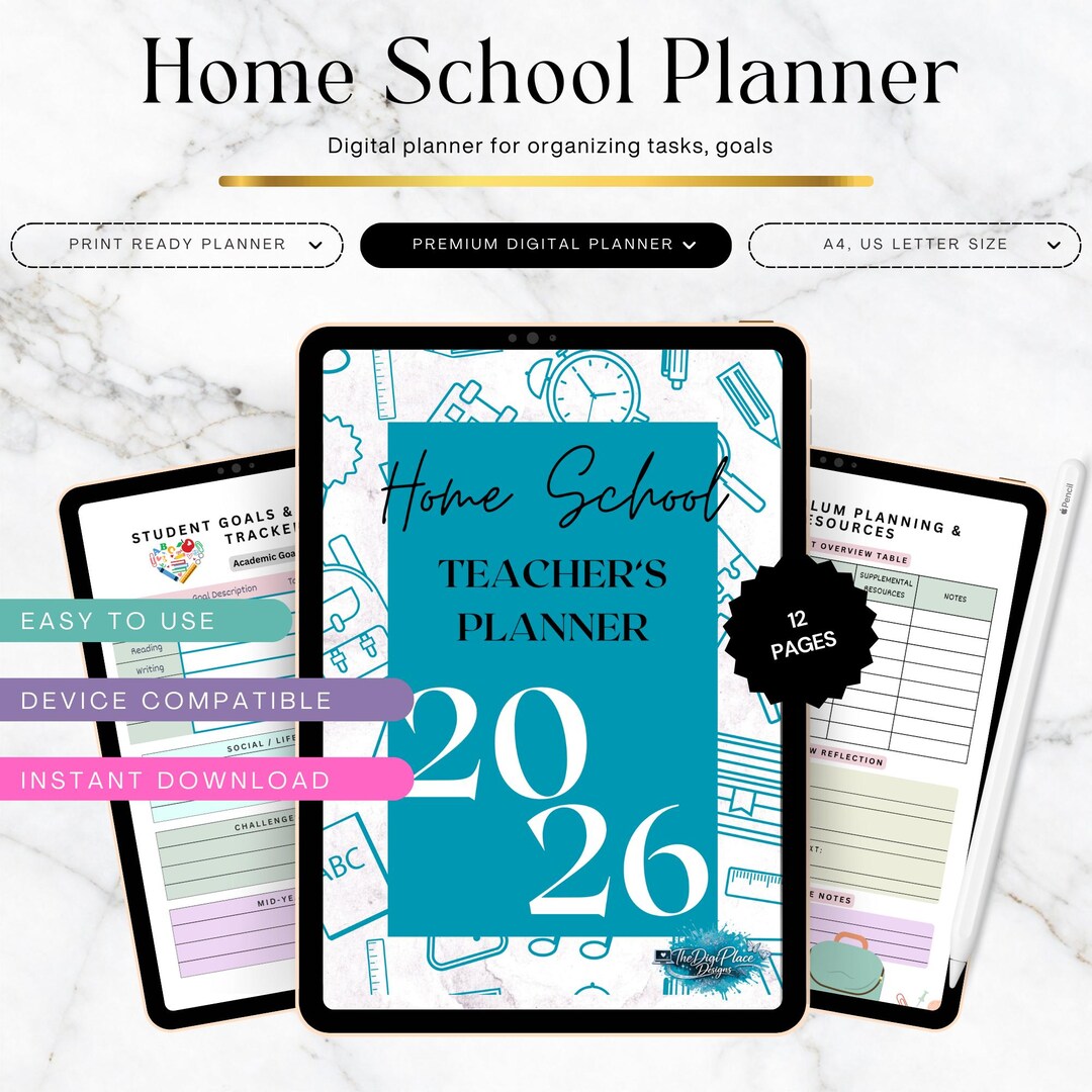 Homeschool Teacher Planner Printable, Homeschool Lesson Planner PDF ...
