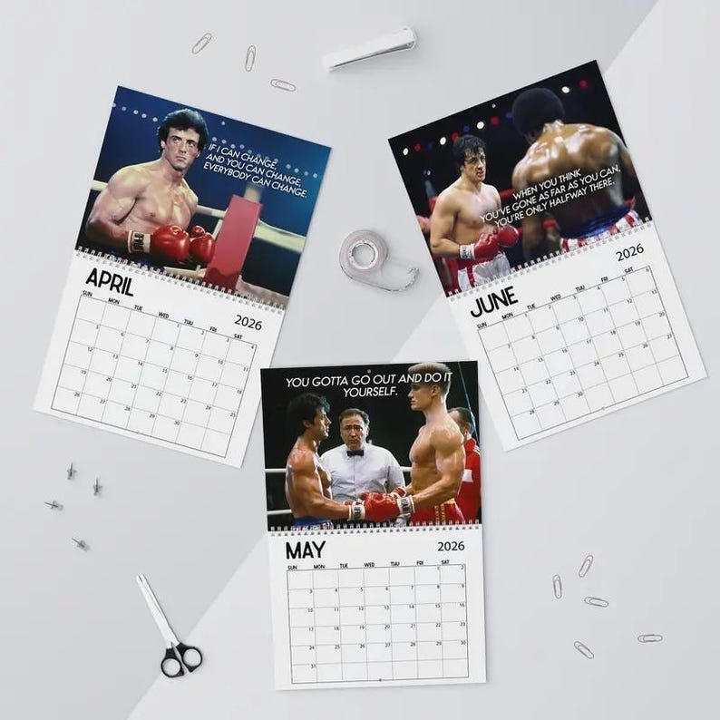 Rocky Motivational Quote 2026 Wall Calendar, Rocky Balboa Movie Planner ...