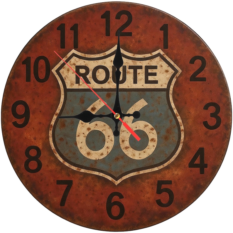 Route 66 Garage Wall Clock–vintage Wooden Silent Clock–rustic Man Cave ...