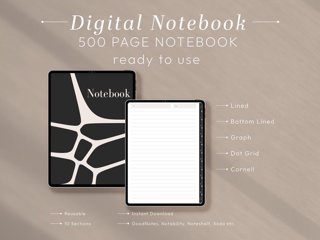 Digital Notebook 500 Pages | Hyperlinked PDF Notepad for Goodnotes ...