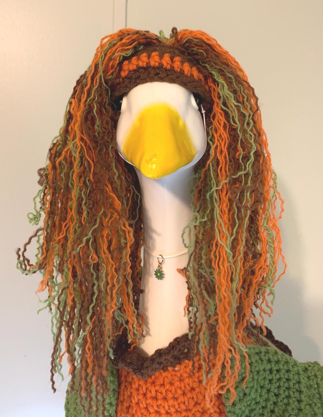 Crocheted Hair Wig for Porch Goose Dress Up: Autumn Colors, Curls Messy ...