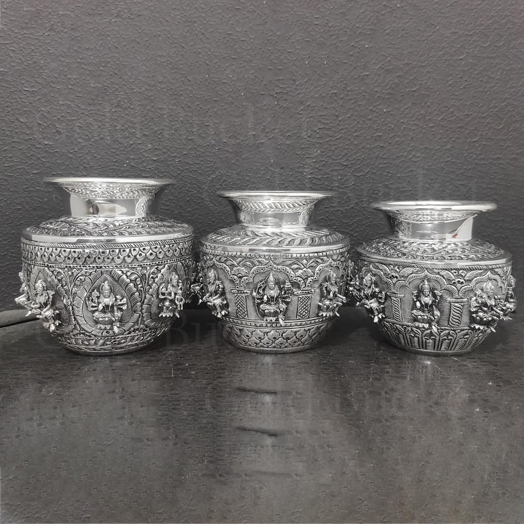 Pure Sterling Silver Ashta Lakshmi Kalash - Handcrafted Religious Lota ...