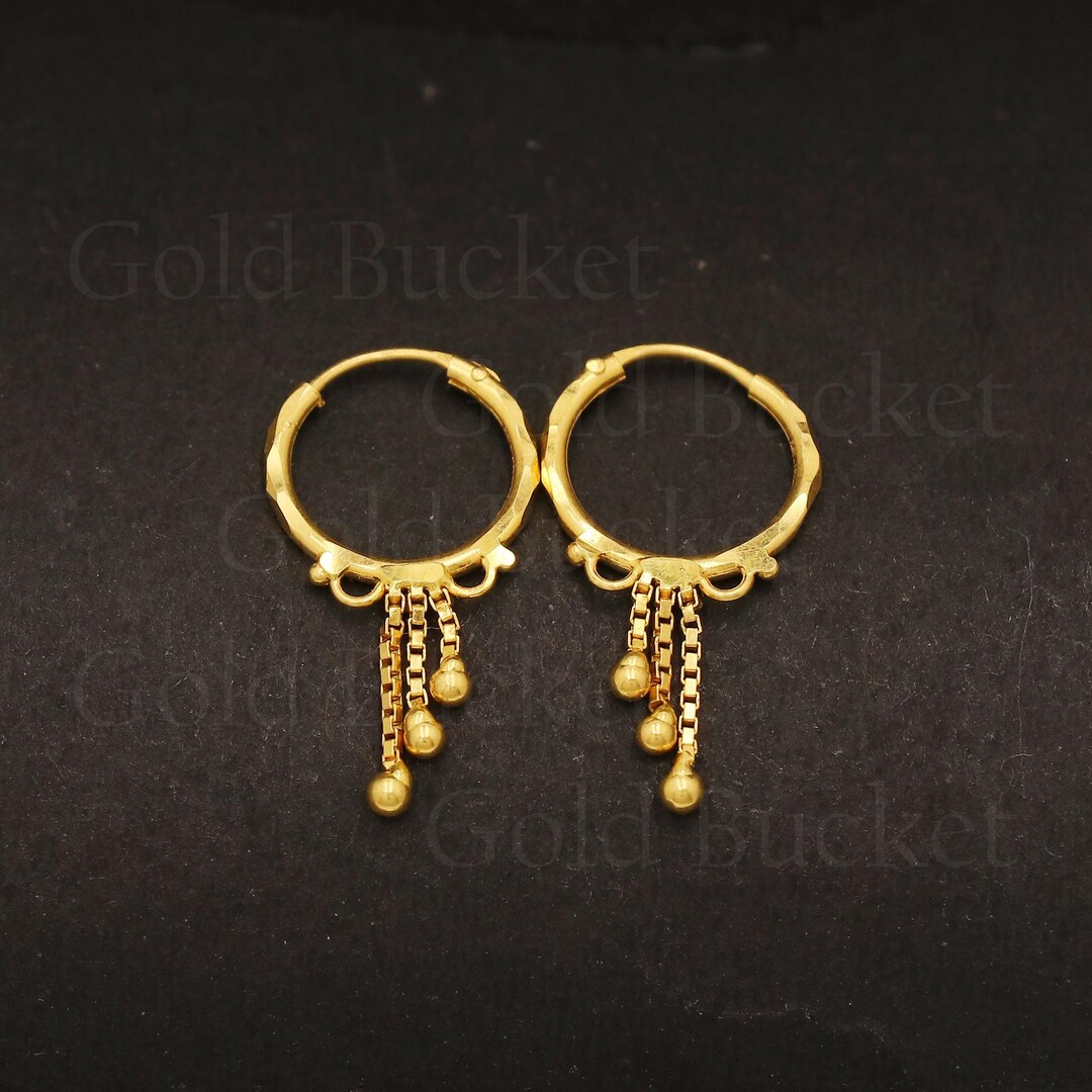 Handcrafted Gold Drop Hoops - Hallmarked 22ct Pure Gold Earrings ...