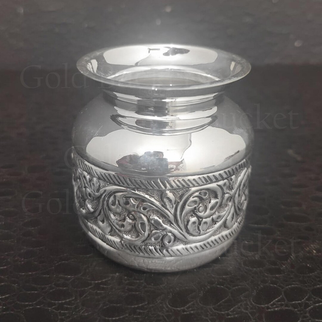 Sterling Silver Kalash Pure Silver Lota for Pooja Oxidized Floral ...
