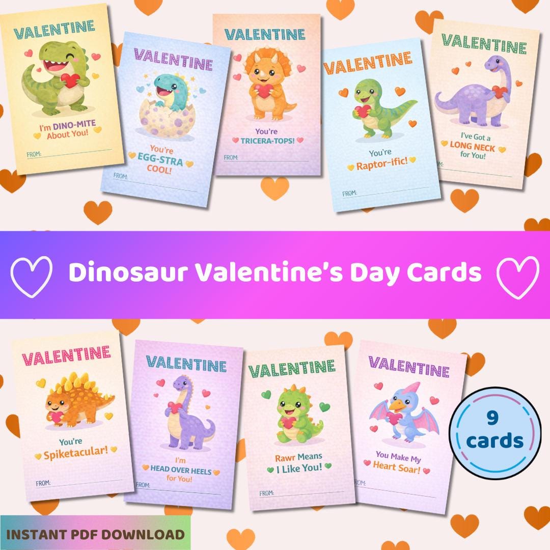 Dinosaur Valentine’s Day Exchange Cards - Printable Classroom ...