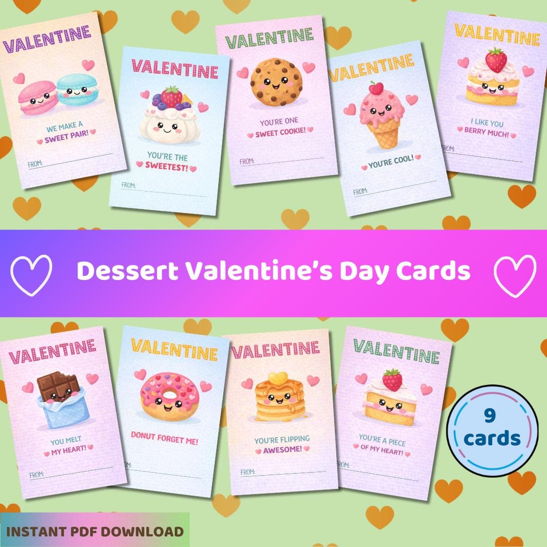 Dessert Valentine’s Day Exchange Cards for Kids - Printable Classroom ...