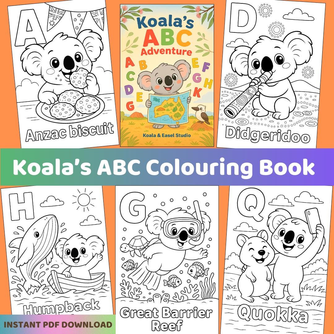 Australian Alphabet Colouring Book | Koala's ABC Adventure (digital ...