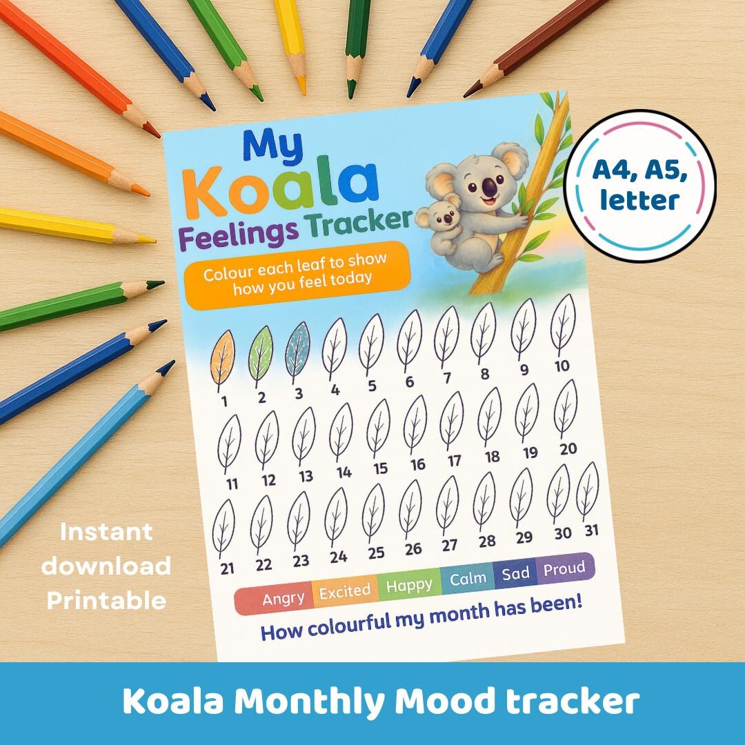 My Koala Feelings Tracker – Kids Monthly Mood Chart | Digital Download ...