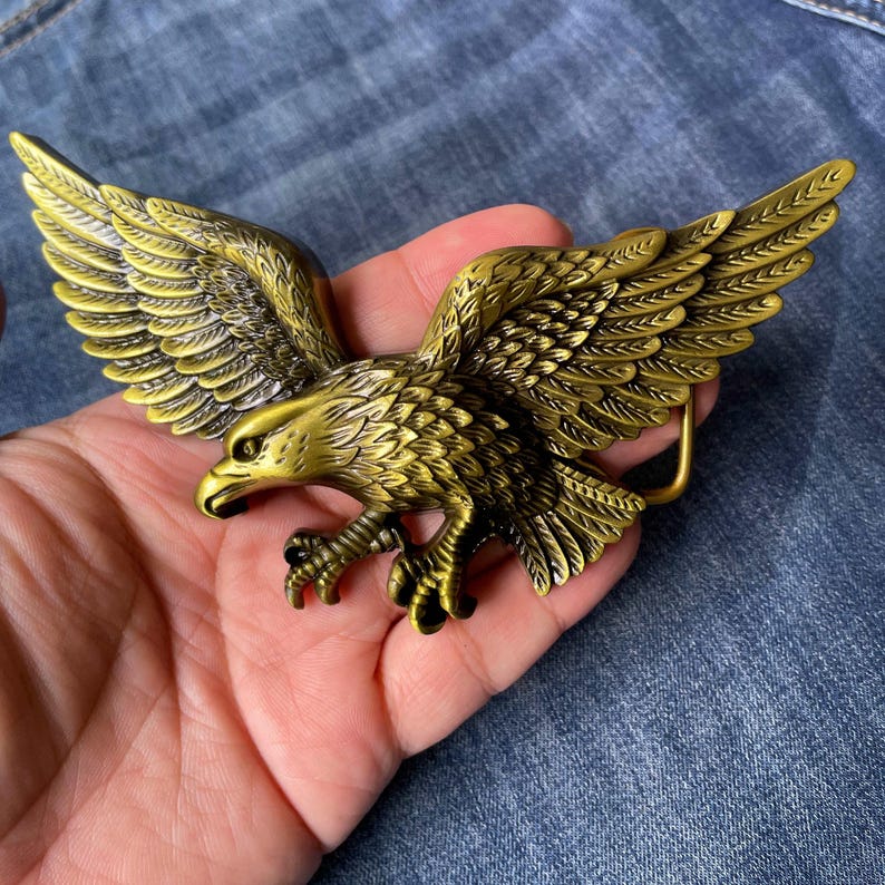 Large Flying Eagle Belt Buckle, Antique Bronze Cowboy Biker Accessory ...