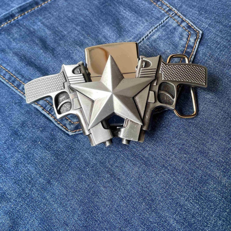 Cowboy Star Belt Buckle With Lighter | Vintage Western Gun Design ...