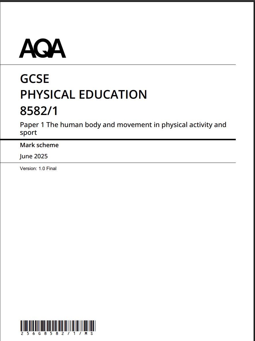 2025 AQA GCSE Physical Education Paper 1 and Mark Scheme the Human Body ...
