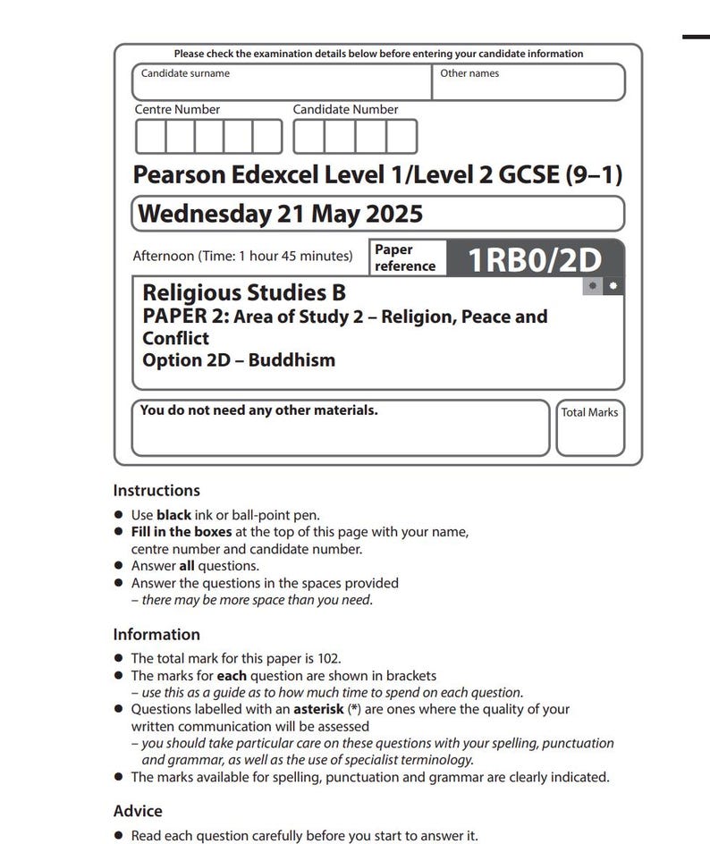 2025 Pearson Edexcel GCSE Religious Studies B Paper 2 + Mark Scheme ...