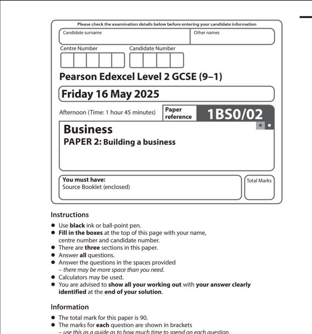 2025 Pearson Edexcel GCSE Business Paper 2 + Mark Scheme 1bs0 02 - Etsy UK