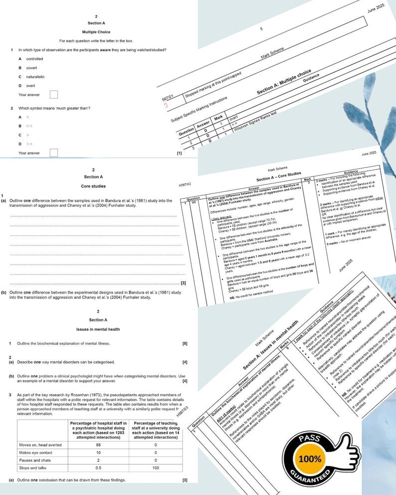 2025 OCR A Level Psychology Exam Papers & Mark Schemes Merged - H567 ...