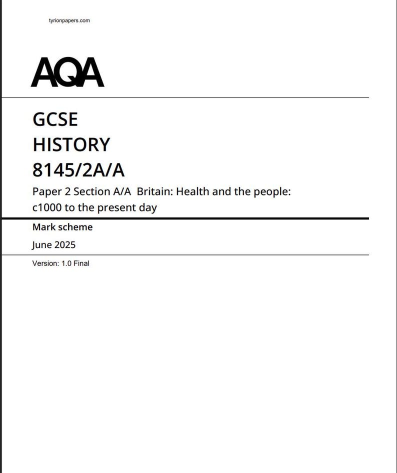 2025 AQA GCSE History Paper 2 and Mark Scheme 8145 2a A Britain Health ...