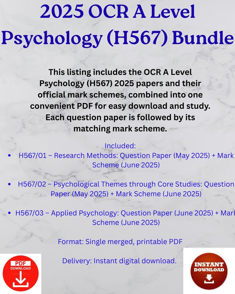 2025 OCR A Level Psychology Exam Papers & Mark Schemes Merged - H567 ...