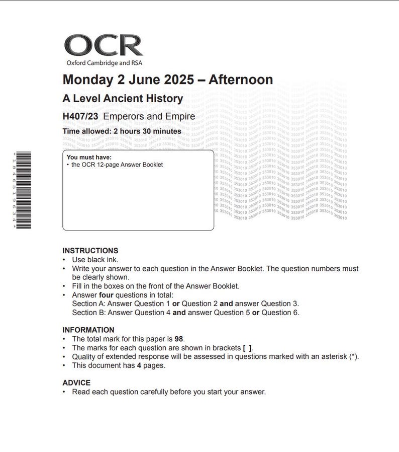 2025 OCR A Level Ancient History Paper 23 and Mark Scheme Emperors and ...