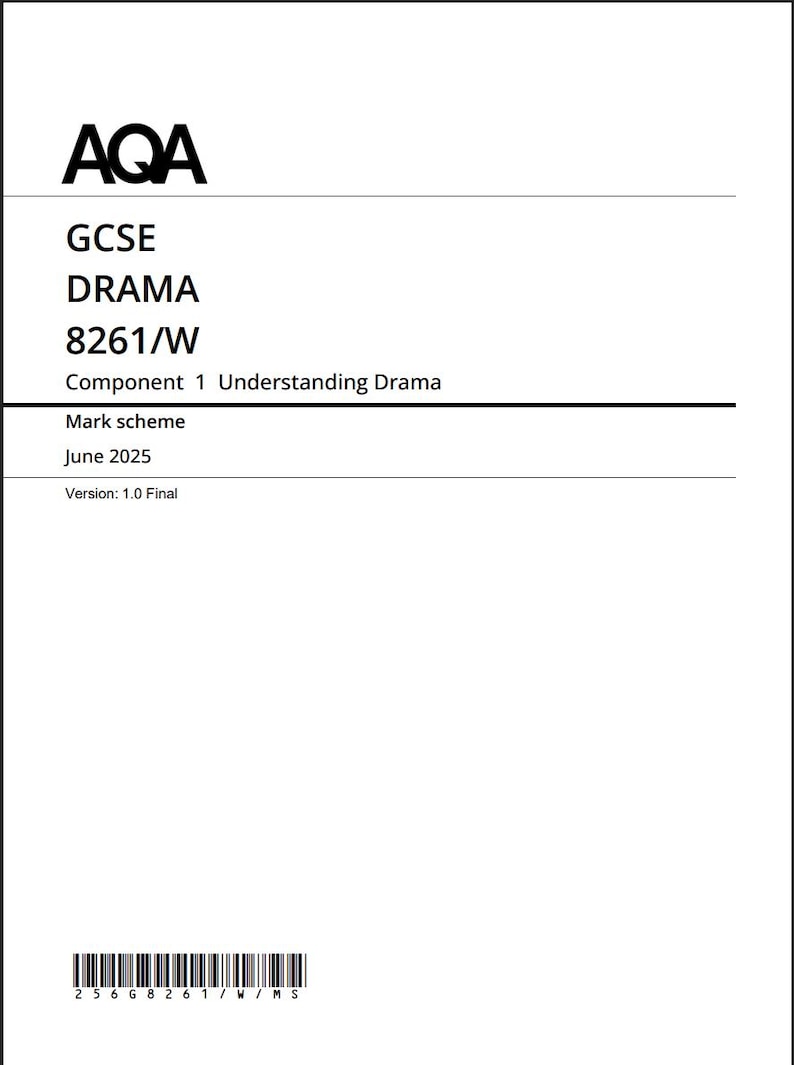 2025 AQA GCSE Drama Paper 1 and Mark Scheme 8261/W Understanding Drama ...