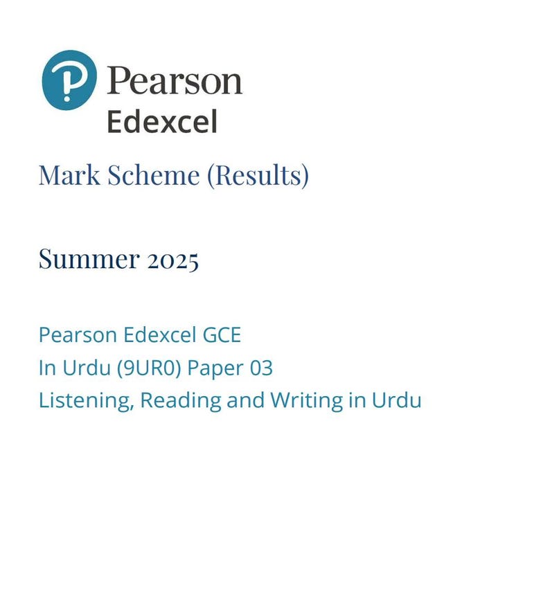 2025 Pearson Edexcel A Level Urdu Paper 3 + Mark Scheme 9ur0 03 - Etsy