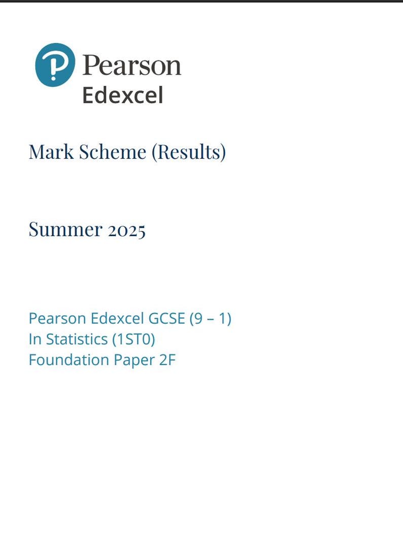 2025 Pearson Edexcel GCSE Statistics Paper 2 + Mark Scheme 1st0 2f - Etsy