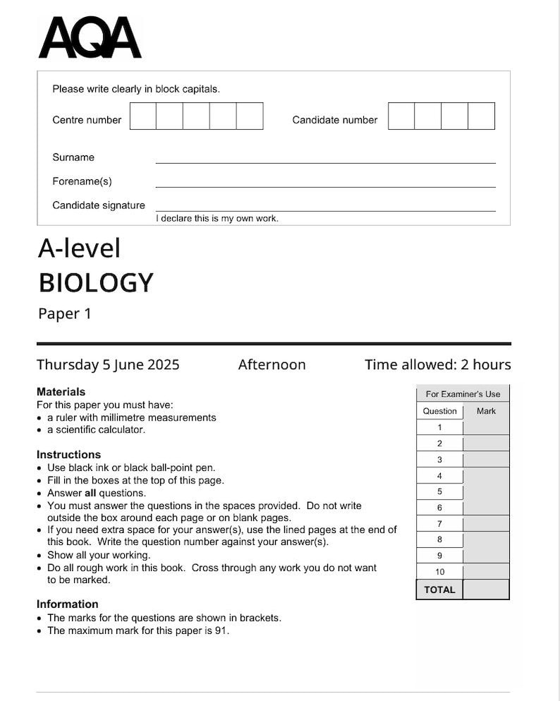 2025 AQA A Level BIOLOGY Exam Papers 1, 2 & 3 + Mark Schemes Bundle ...