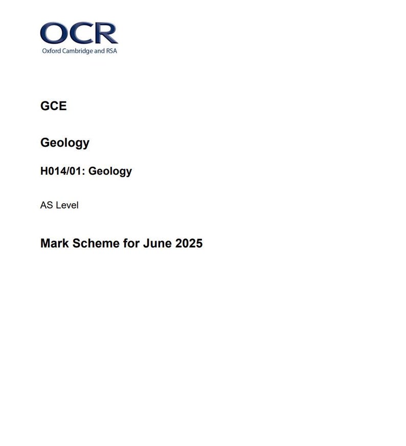 2025 OCR AS Level Geology Paper 1+ Mark Scheme Geology H014 01 - Etsy