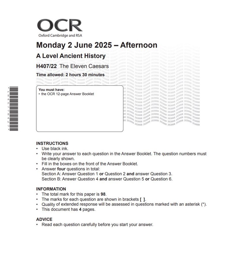 2025 OCR A LEVEL Ancient History Paper 22 and Mark Scheme the Eleven ...