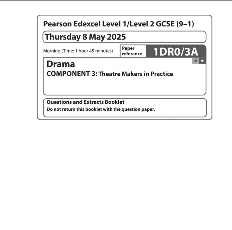 2025 Pearson Edexcel Gcse Drama Paper 3 + Mark Scheme 1dr0 3A - Etsy