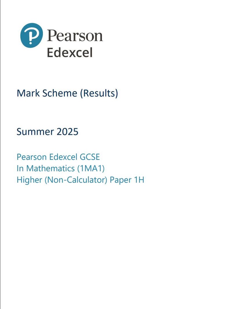 2025 Pearson Edexcel GCSE Mathematics Higher Tier Paper 1 + Mark Scheme ...