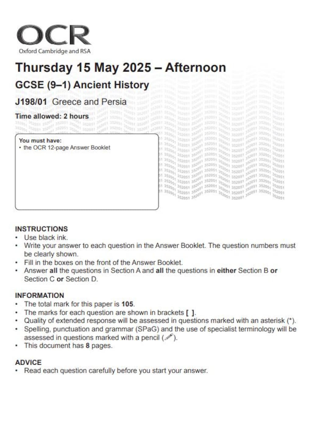 2025 OCR GCSE Ancient History Paper 1 Question Paper & Mark Scheme ...