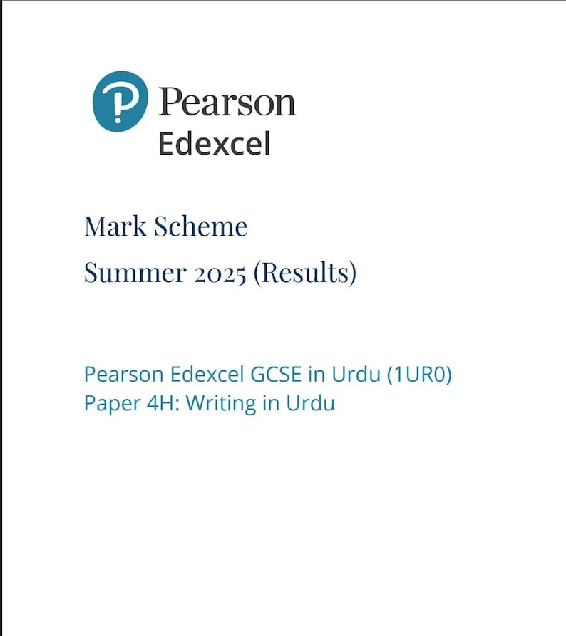 2025 Pearson Edexcel GCSE Urdu Paper 4 + Mark Scheme 1ur0 4H - Etsy