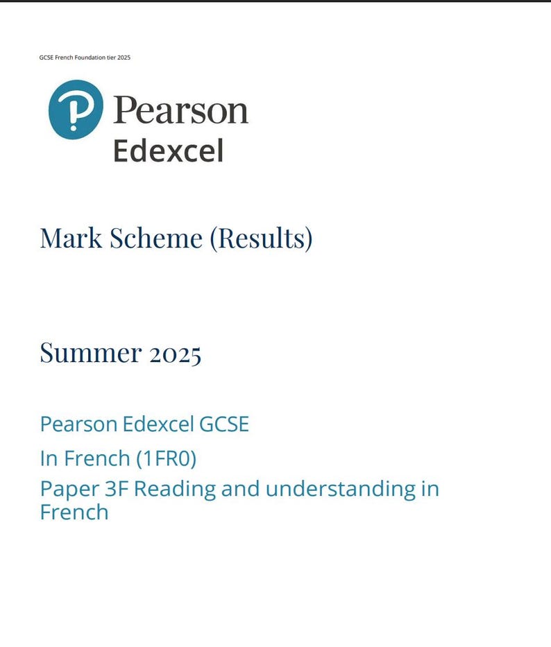 2025 Pearson Edexcel GCSE French Foundation Tier Paper 3f + Mark Scheme ...