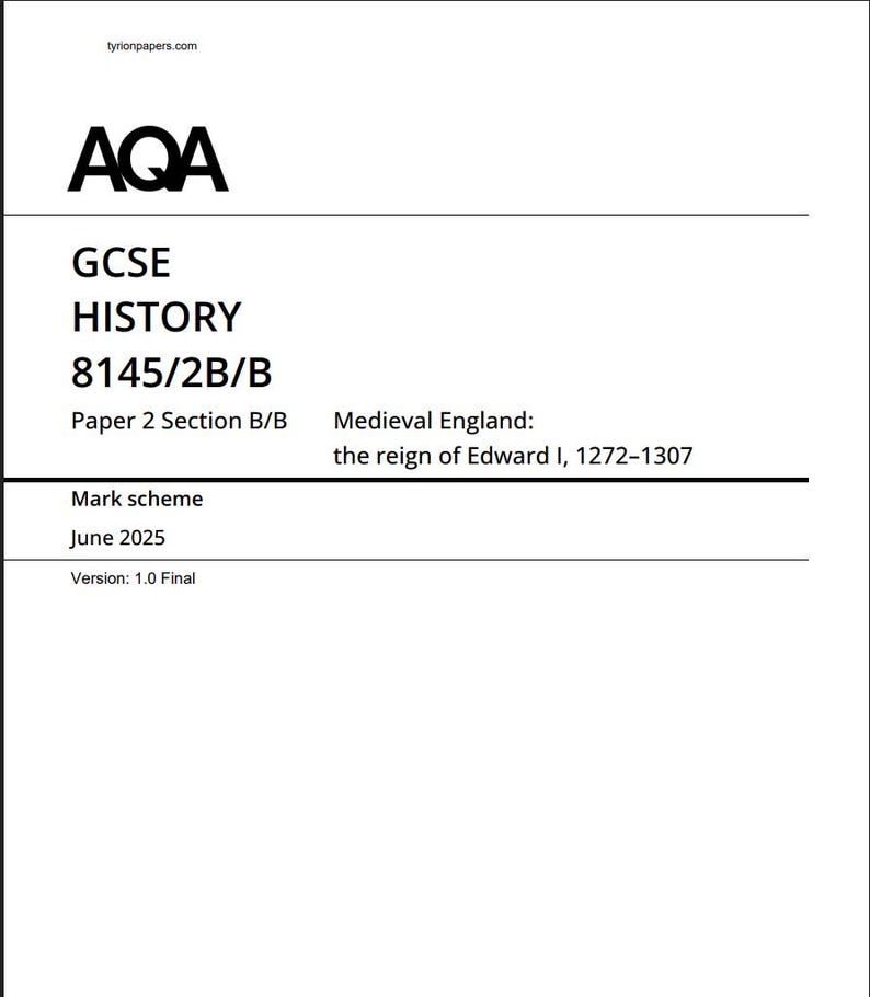 2025 AQA GCSE History Paper 2 and Mark Scheme Medieval England the ...