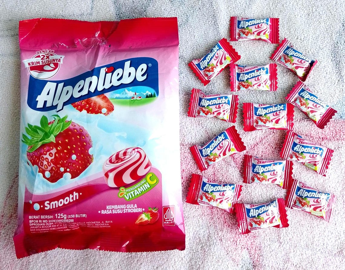 Alpenliebe Smooth Candy 1 Pack 125 Gr 50 Pcs Caramel and Strawberry ...