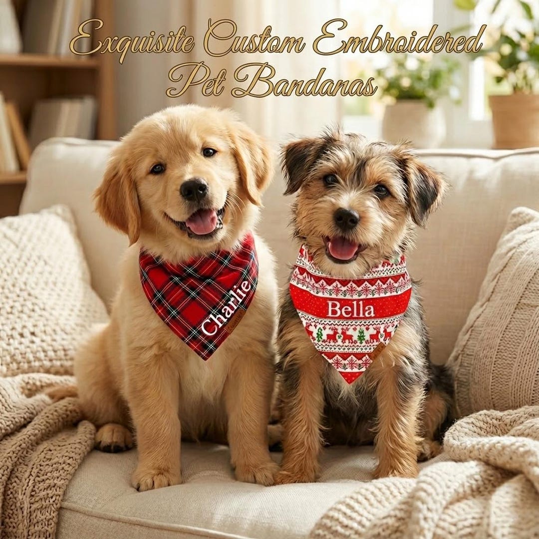 Custom Embroidered Pet Bandana, Personalized Puppy Scarf - Etsy