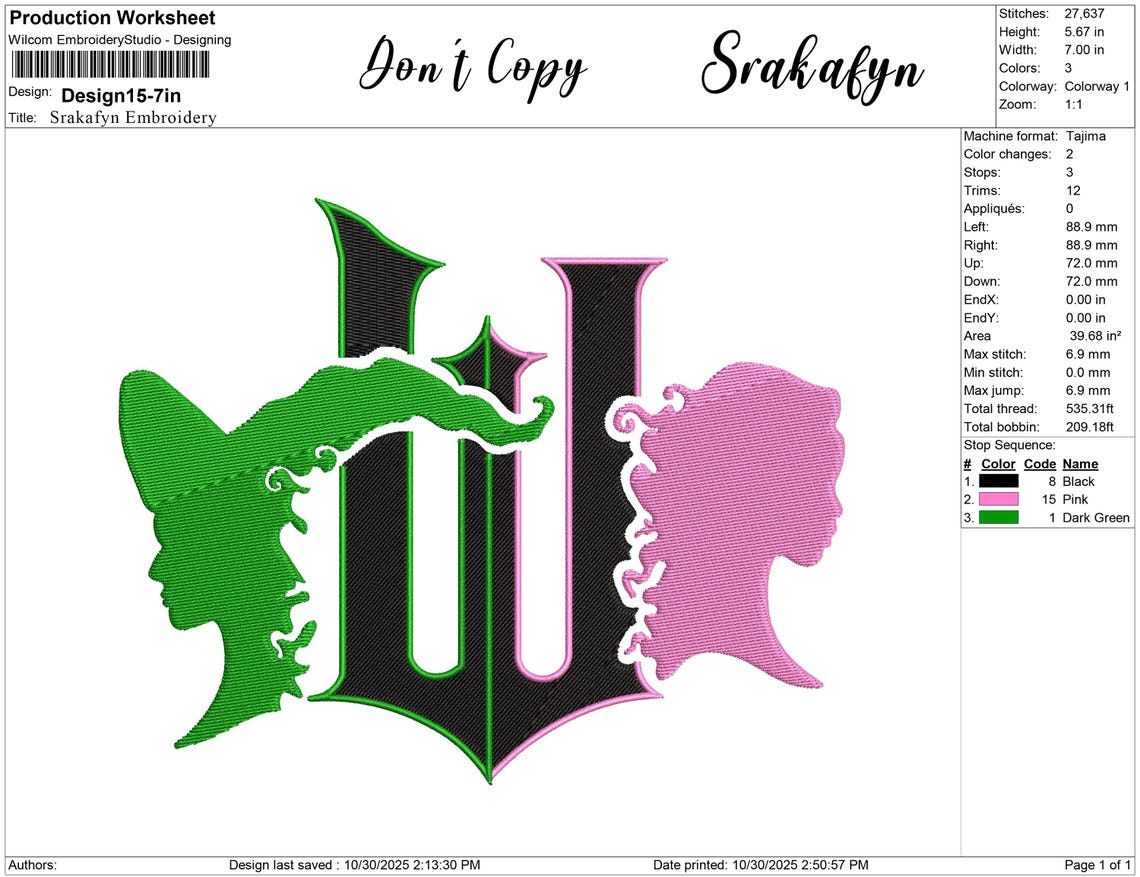 Wicked Letter W Embroidery Design | Witch & Princess Silhouette ...