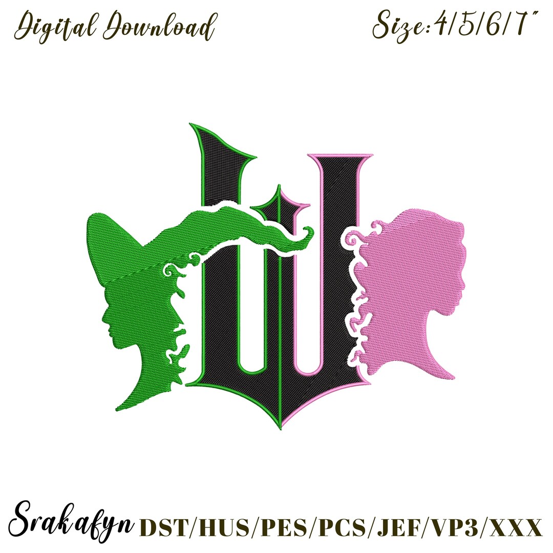 Wicked Letter W Embroidery Design | Witch & Princess Silhouette ...