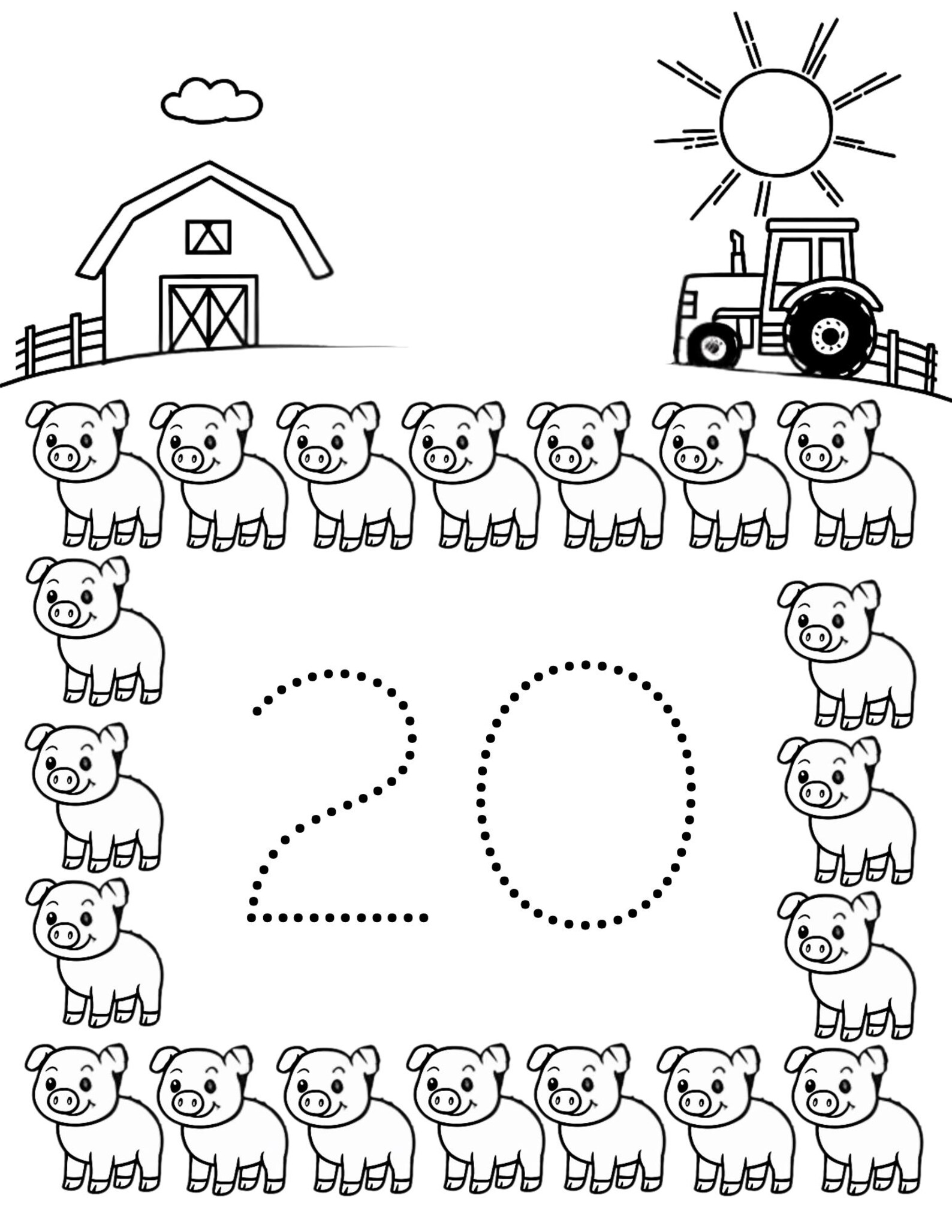 Farm Animal Number Tracing & Coloring Worksheets: Preschool Activity ...