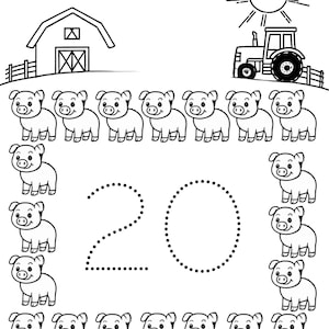 Farm Animal Number Tracing & Coloring Worksheets: Preschool Activity ...