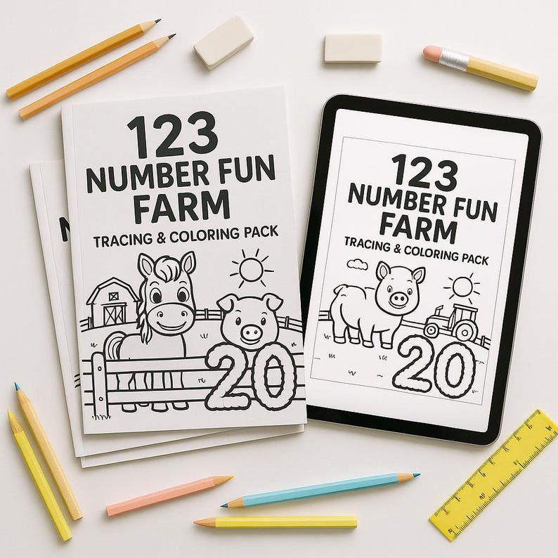 Farm Animal Number Tracing & Coloring Worksheets: Preschool Activity ...