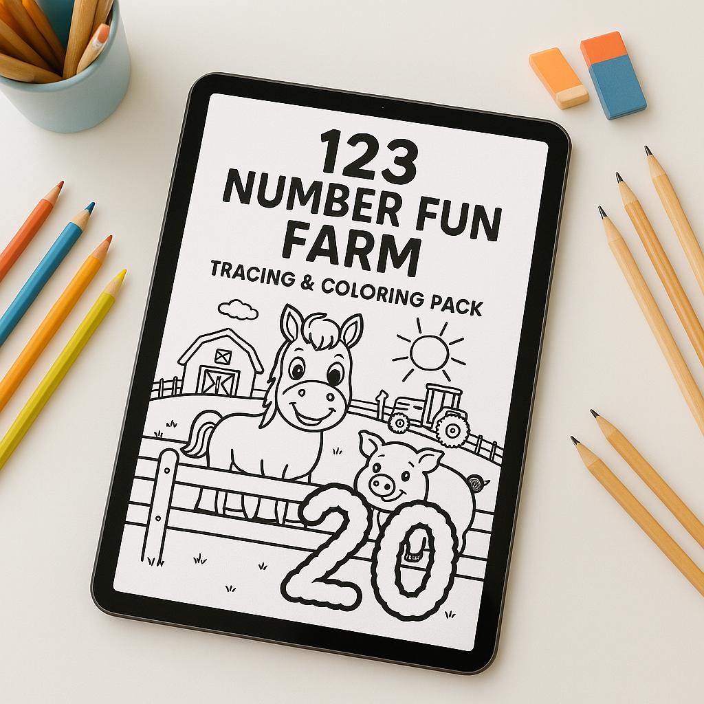 Farm Animal Number Tracing & Coloring Worksheets: Preschool Activity ...