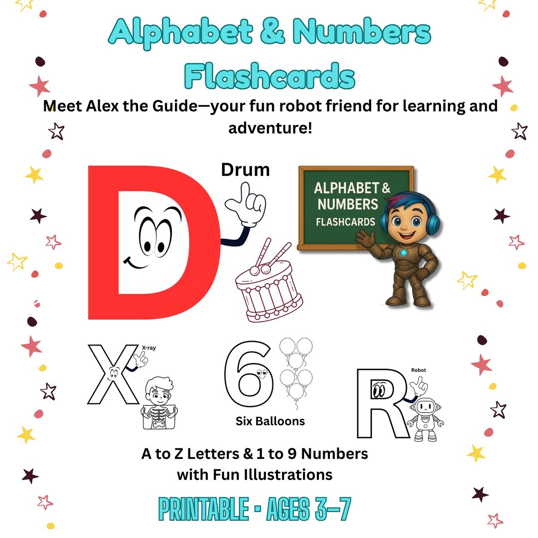 ABC 123 Flashcards: Printable Preschool Learning Cards for Numbers ...