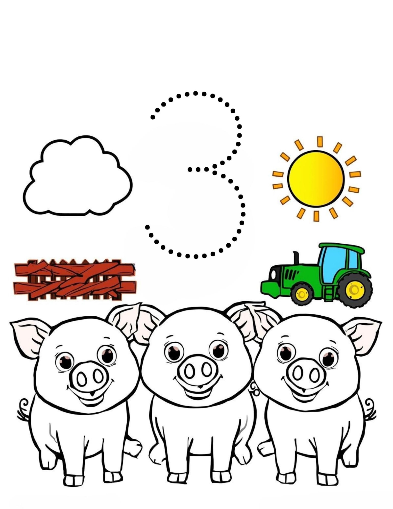 Farm Animal Number Tracing & Coloring Worksheets: Preschool Activity ...